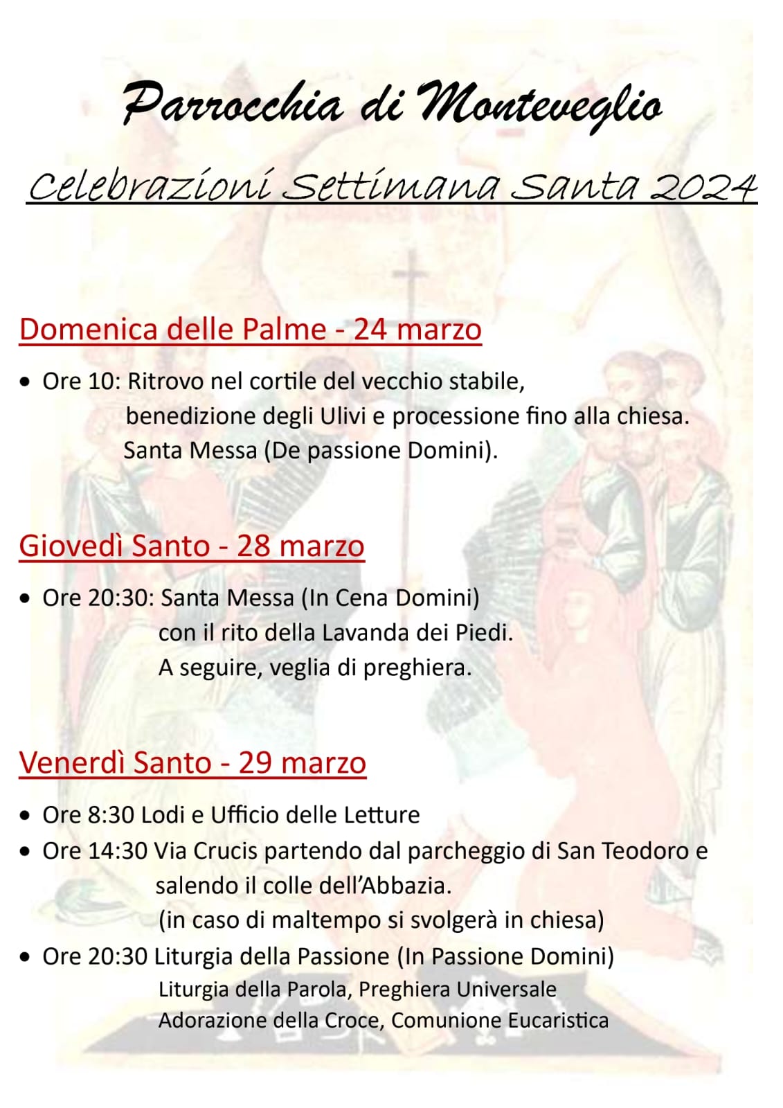 Celebrazioni Settimana Santa 2024 - Parrocchia S. Maria di Monteveglio Celebrazioni Settimana Santa 2024 - Parrocchia S. Maria di Monteveglio